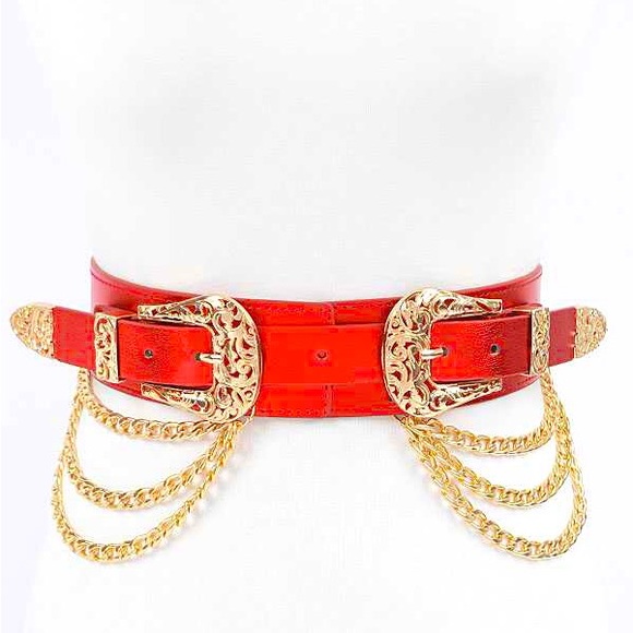 Accessories | Red Western Chain Elastic Corset Statement Belt | Poshmark